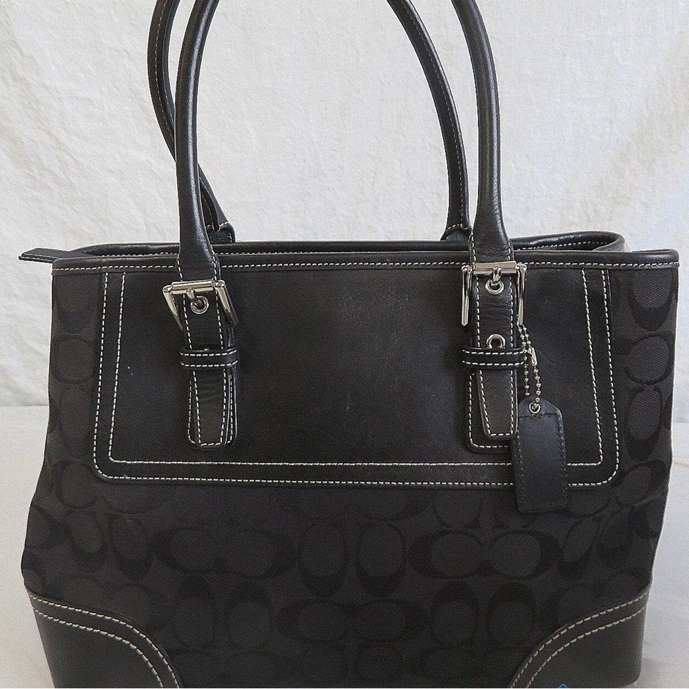 Coach Signature Monogram Leather Trimmed Tote. Bag Bl… - Gem